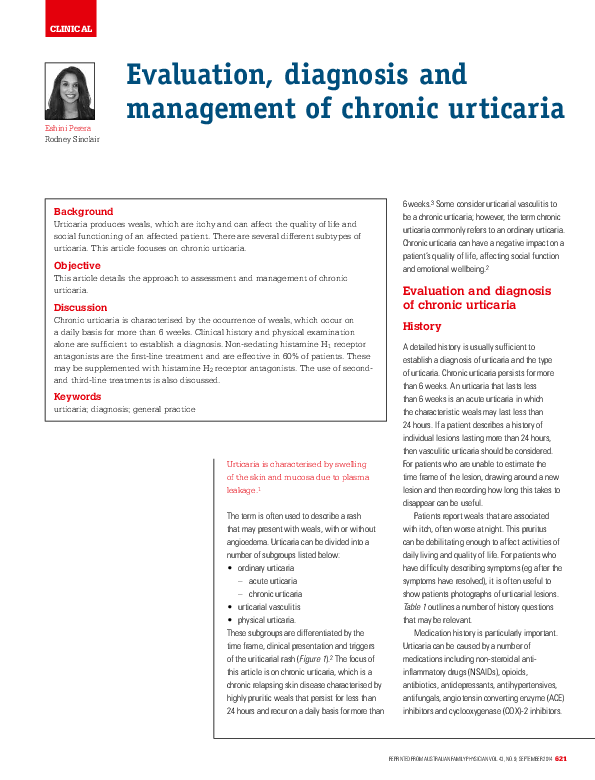 (PDF) Evaluation, diagnosis and management of chronic urticaria