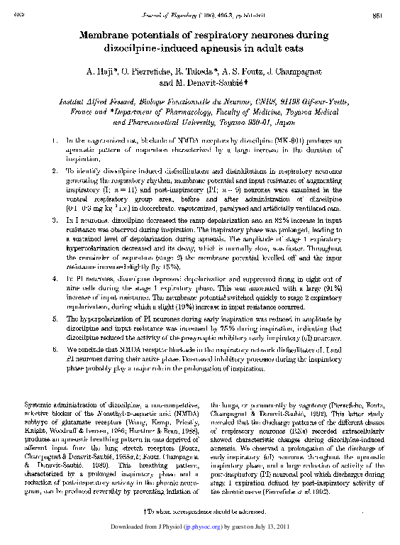 (PDF) Membrane potentials of respiratory neurones during dizocilpine ...