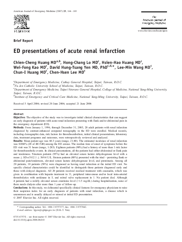 (PDF) ED presentations of acute renal infarction