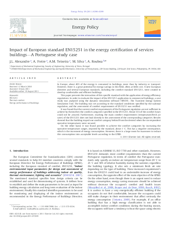 (PDF) Impact of European standard EN15251 in the energy certification ...