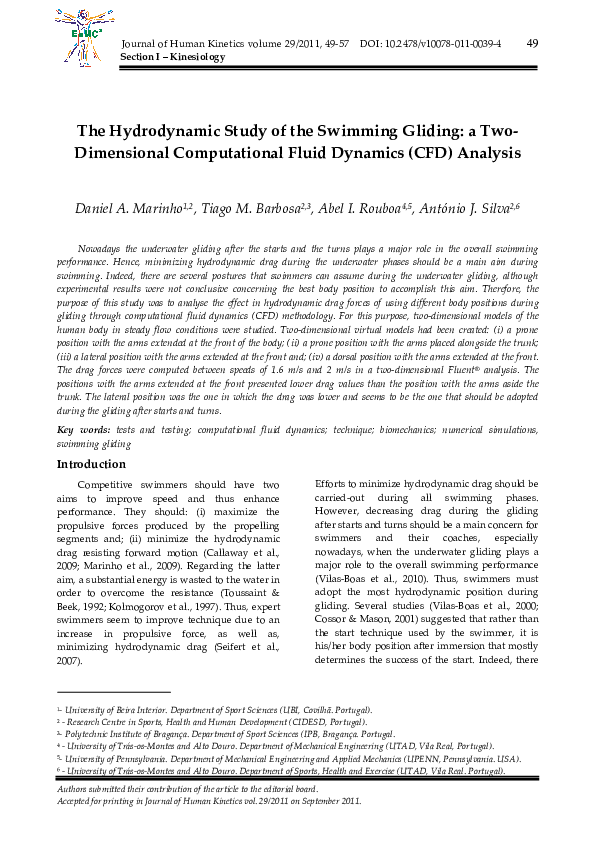 (PDF) The Hydrodynamic Study of the Swimming Gliding: a Two-Dimensional Computational Fluid ...