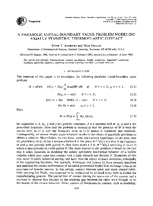 Pdf A Parabolic Initial Boundary Value Problem Modeling Axially