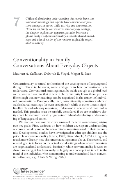 (PDF) Conventionality in family conversations about everyday objects
