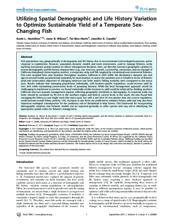Pdf Utilizing Spatial Demographic And Life History Variation To