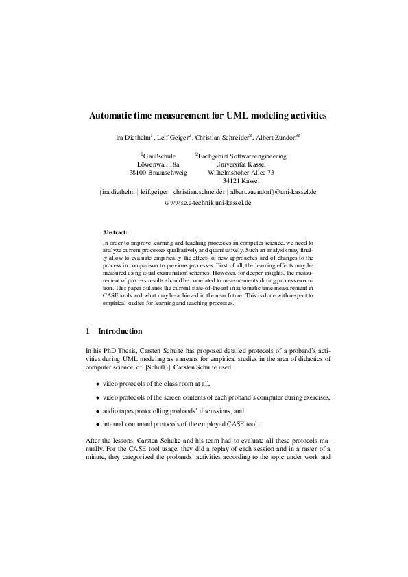 (PDF) Automatic time measurement for UML modeling activities