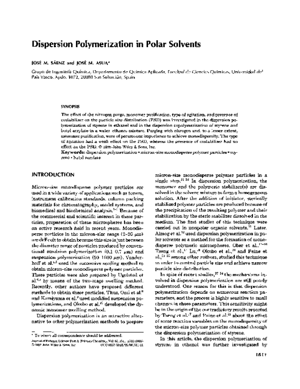 (PDF) Dispersion polymerization in polar solvents