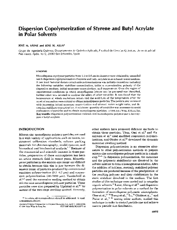 (PDF) Dispersion copolymerization of styrene and butyl acrylate in ...