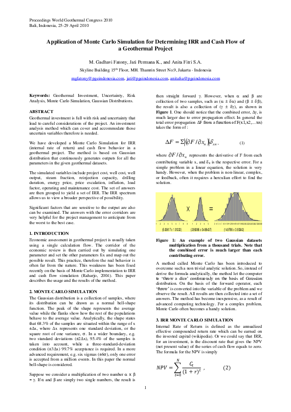 Pdf Application Of Monte Carlo Simulation For Determining Irr And