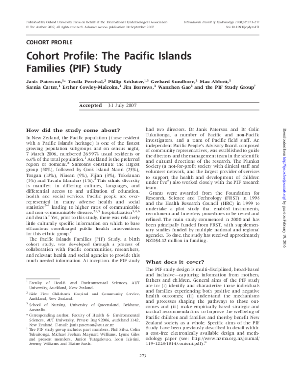 (PDF) Cohort Profile: The Pacific Islands Families (PIF) Study