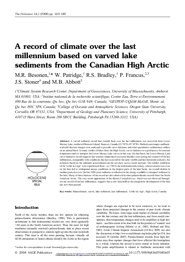 (PDF) A record of climate over the last millennium based on varved lake ...