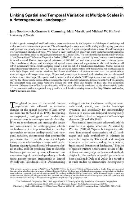 Pdf Linking Spatial And Temporal Variation At Multiple Scales In A Heterogeneous Landscape∗