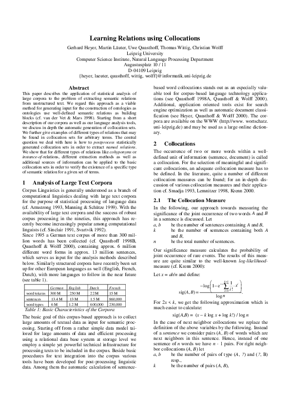 (PDF) Learning relations using collocations