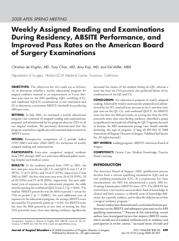 (PDF) Weekly Assigned Reading and Examinations During Residency, ABSITE ...