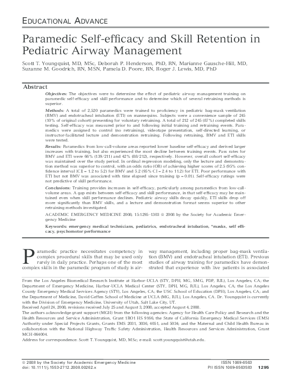 (PDF) Paramedic Self-efficacy and Skill Retention in Pediatric Airway ...