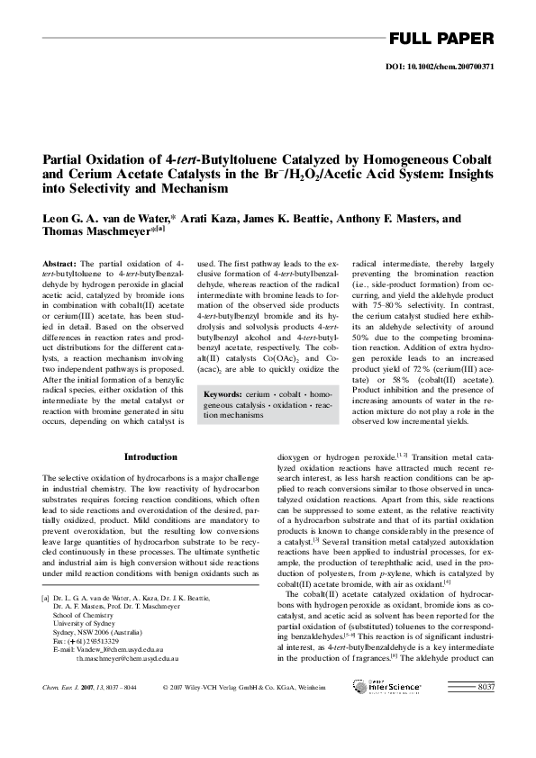 (PDF) Partial Oxidation of 4-tert-Butyltoluene Catalyzed by Homogeneous ...