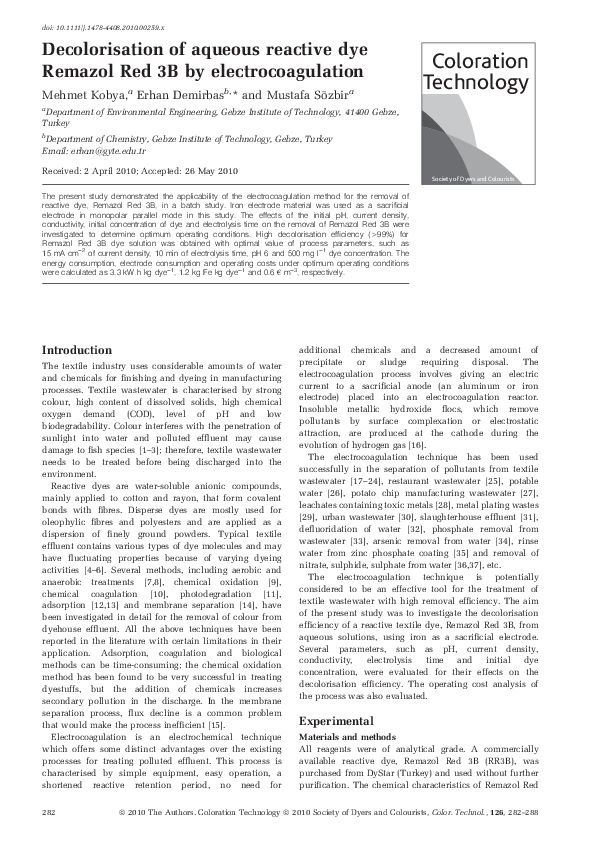 (PDF) Decolorisation of aqueous reactive dye Remazol Red 3B by ...