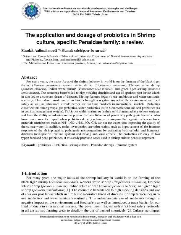 (PDF) The application and dosage of probiotics in Shrimp culture ...