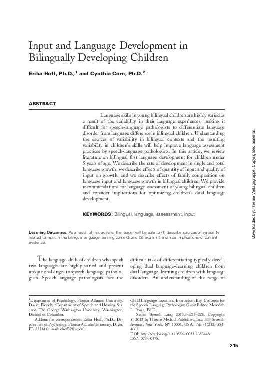 (PDF) Input and Language Development in Bilingually Developing Children