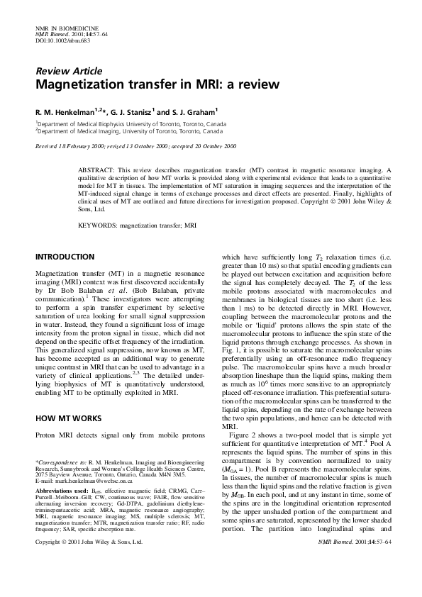 (PDF) Magnetization transfer in MRI: a review