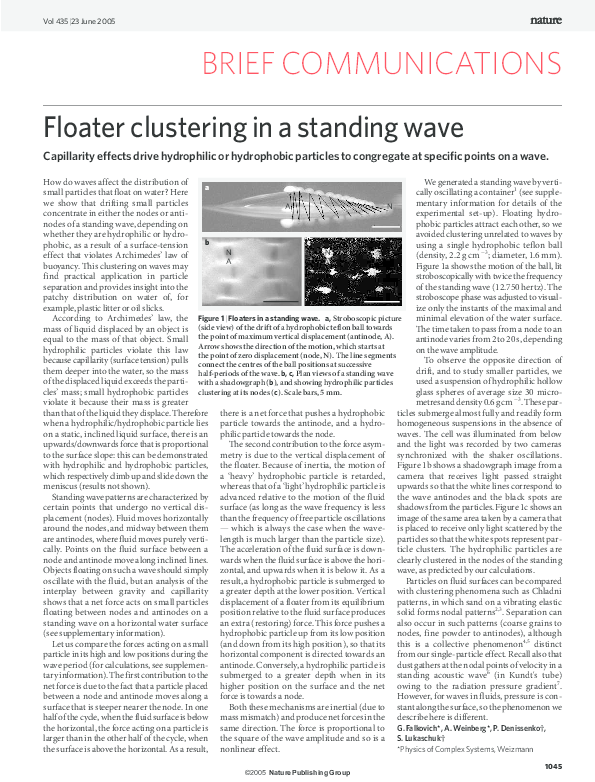 (PDF) Surface tension: Floater clustering in a standing wave