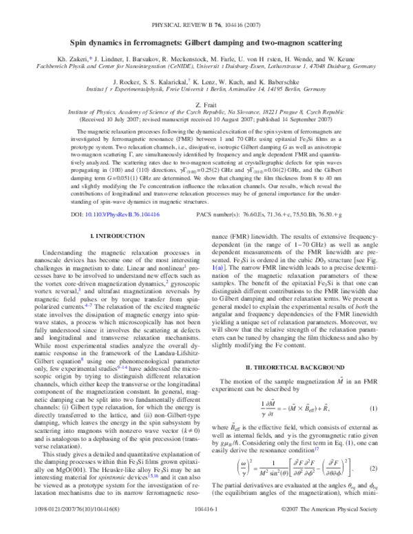 (PDF) Spin dynamics in ferromagnets: Gilbert damping and two-magnon scattering