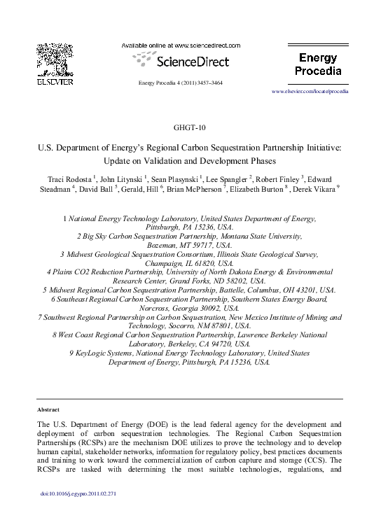 (PDF) U.S. Department of Energy’s Regional Carbon Sequestration ...