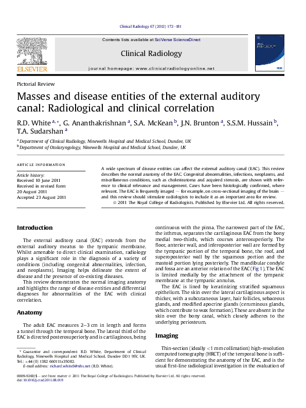 (PDF) Masses and disease entities of the external auditory canal ...