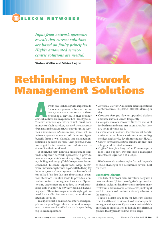 (PDF) Rethinking Network Management Solutions