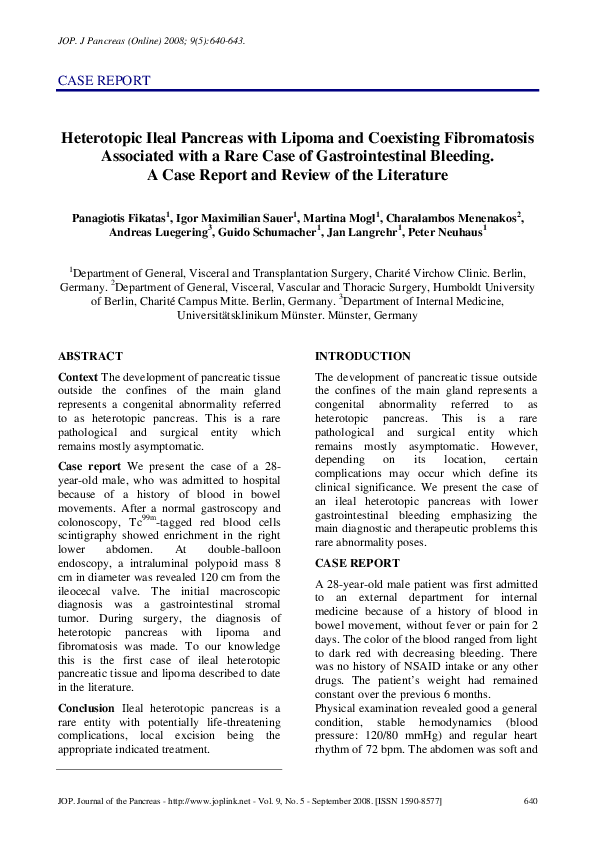 (PDF) Heterotopic ileal pancreas with lipoma and coexisting fibromatosis associated with a rare ...