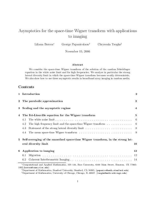Pdf Asymptotics For The Space Time Wigner Transform With Applications To Imaging