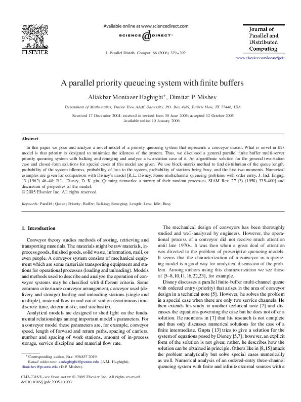 (PDF) A parallel priority queueing system with finite buffers