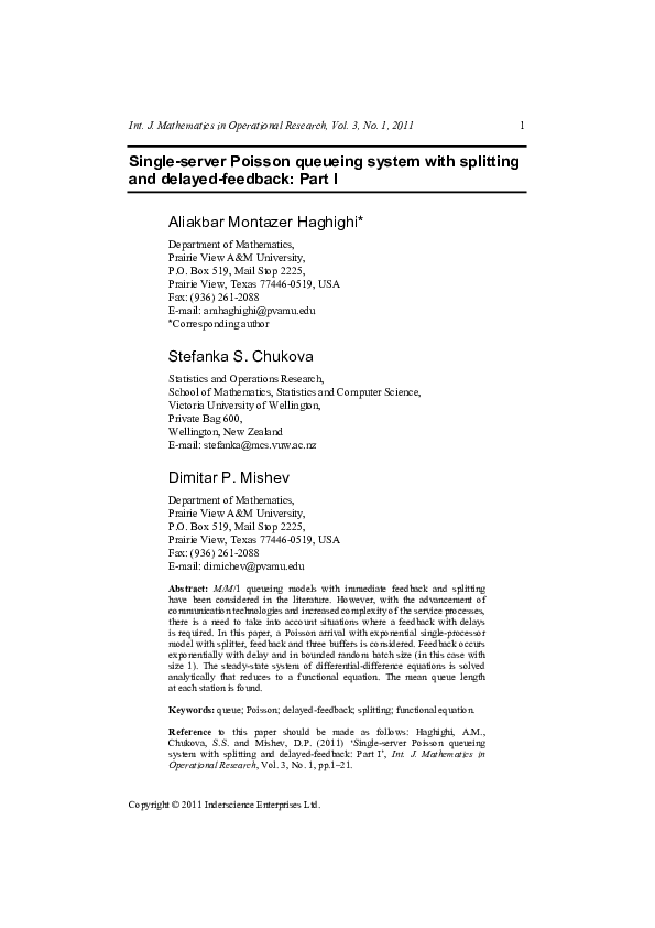Pdf Single Server Poisson Queueing System With Splitting And Delayed