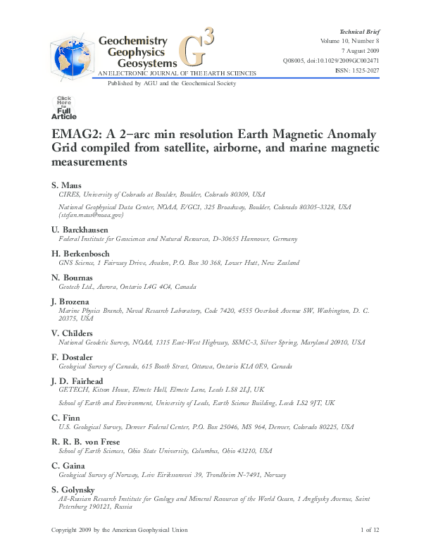 (PDF) Toward the World Digital Magnetic Anomaly Map (WDMAM) | Stefan ...