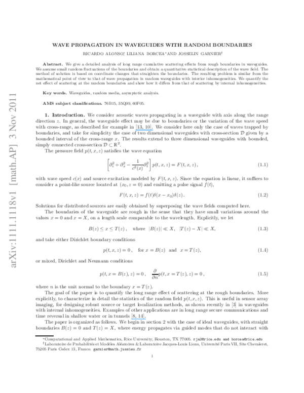 (PDF) Wave propagation in waveguides with random boundaries | Liliana Borcea - Academia.edu