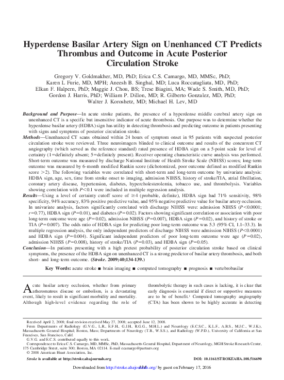 (PDF) Hyperdense middle and anterior cerebral arteries: familiar and ...