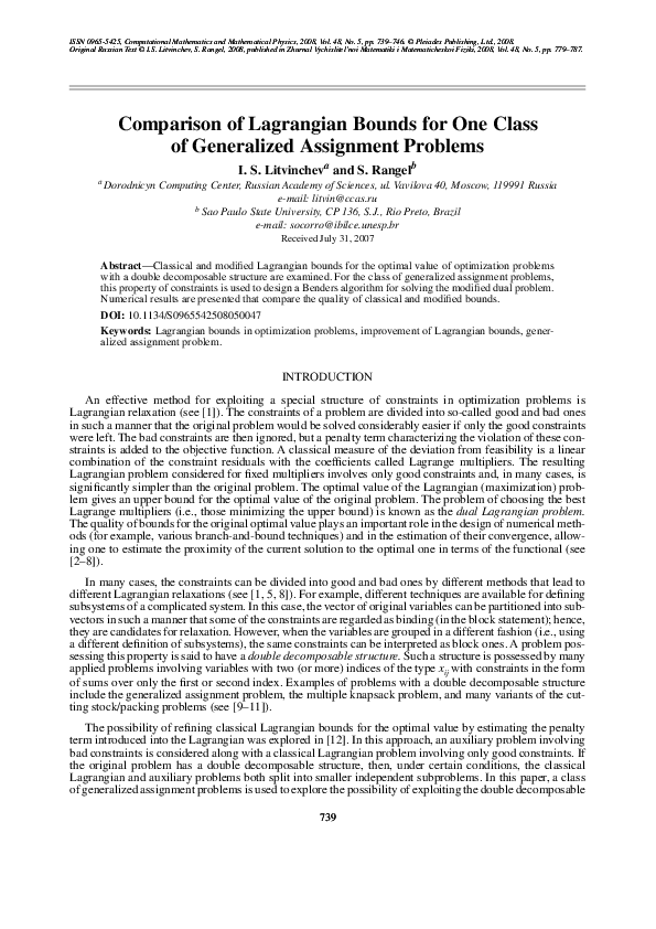 (PDF) Comparison of Lagrangian bounds for one class of generalized assignment problems