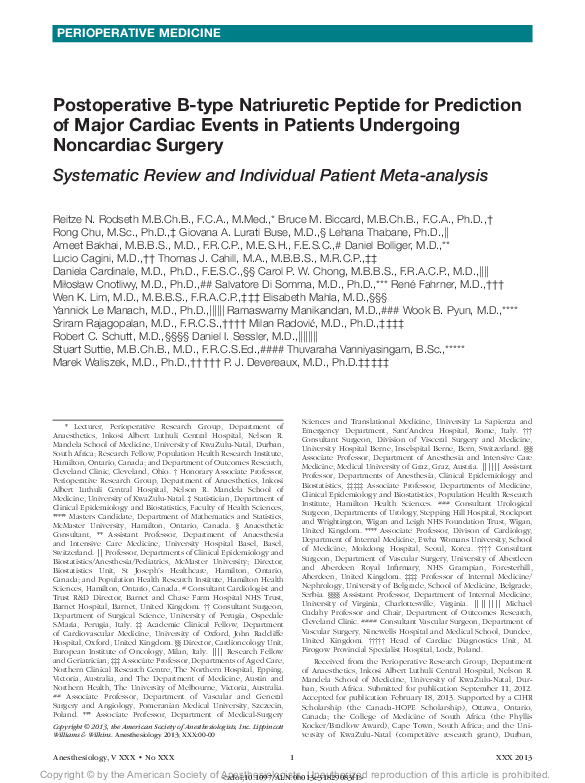 (PDF) Postoperative B-type Natriuretic Peptide for Prediction of Major ...