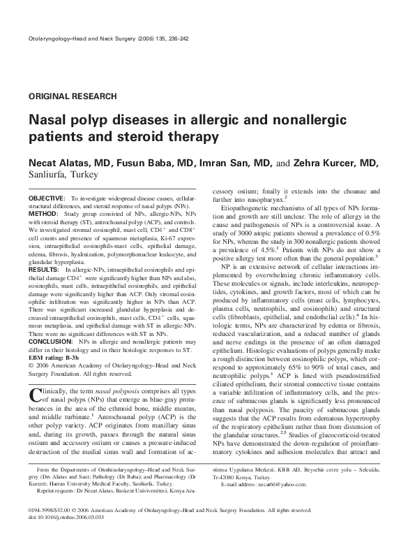(PDF) Nasal polyp diseases in allergic and nonallergic patients and steroid therapy