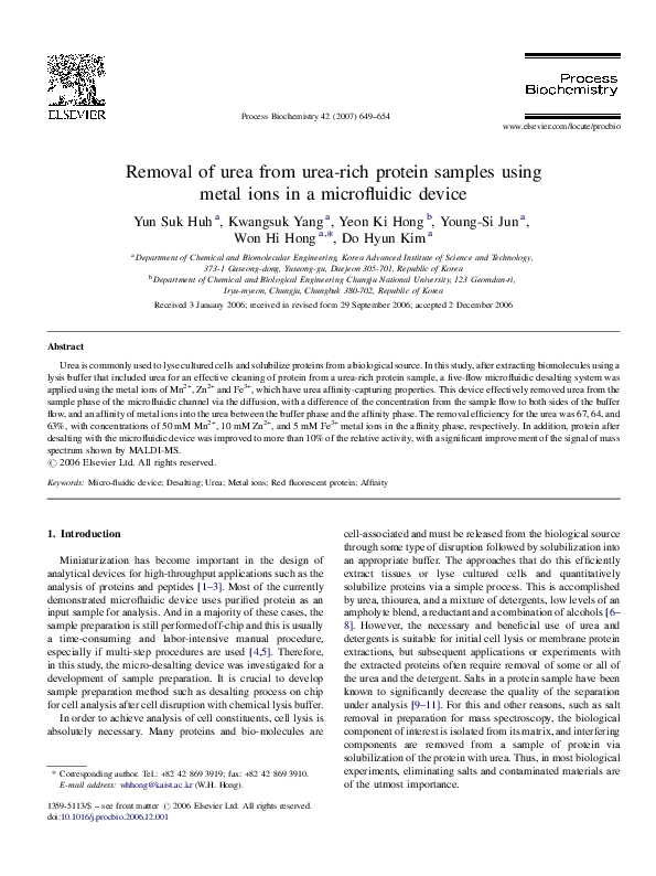 (PDF) Removal of urea from urea-rich protein samples using metal ions ...