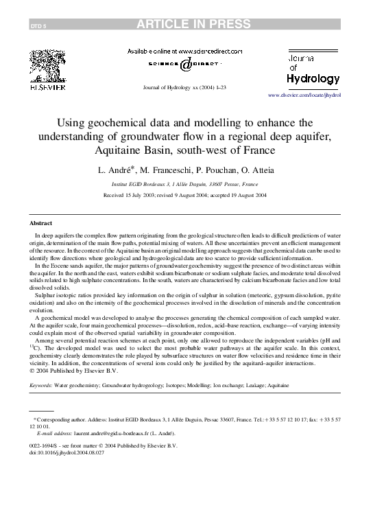 Pdf Using Geochemical Data And Modelling To Enhance The Understanding Of Groundwater Flow In A