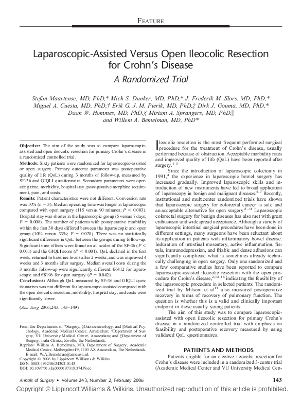 (PDF) Laparoscopic-Assisted Versus Open Ileocolic Resection for Crohn ...