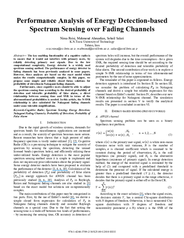 Pdf Performance Analysis Of Energy Detection Based Spectrum Sensing