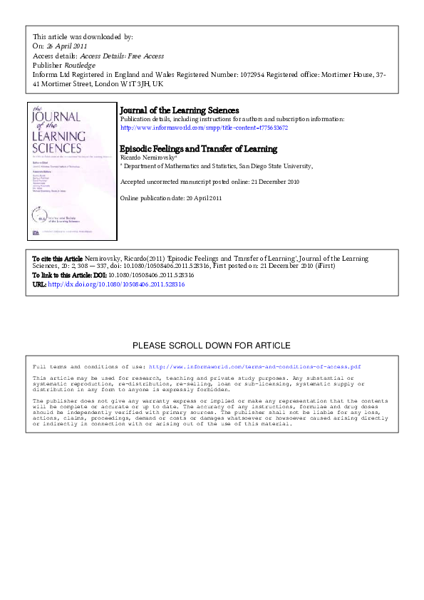 (PDF) Episodic Feelings and Transfer of Learning