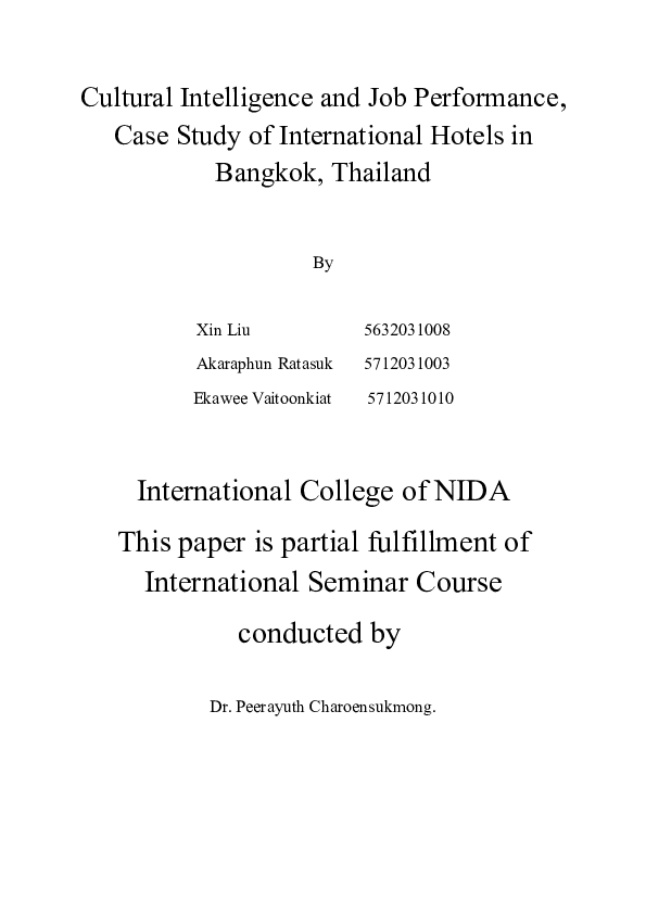 (DOC) Cultural Intelligence and Job Performance, Case Study of ...