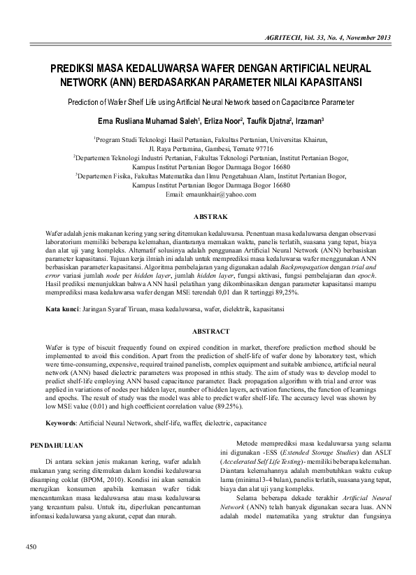 (PDF) PREDIKSI MASA KEDALUWARSA WAFER DENGAN ARTIFICIAL NEURAL NETWORK (ANN) BERDASARKAN ...