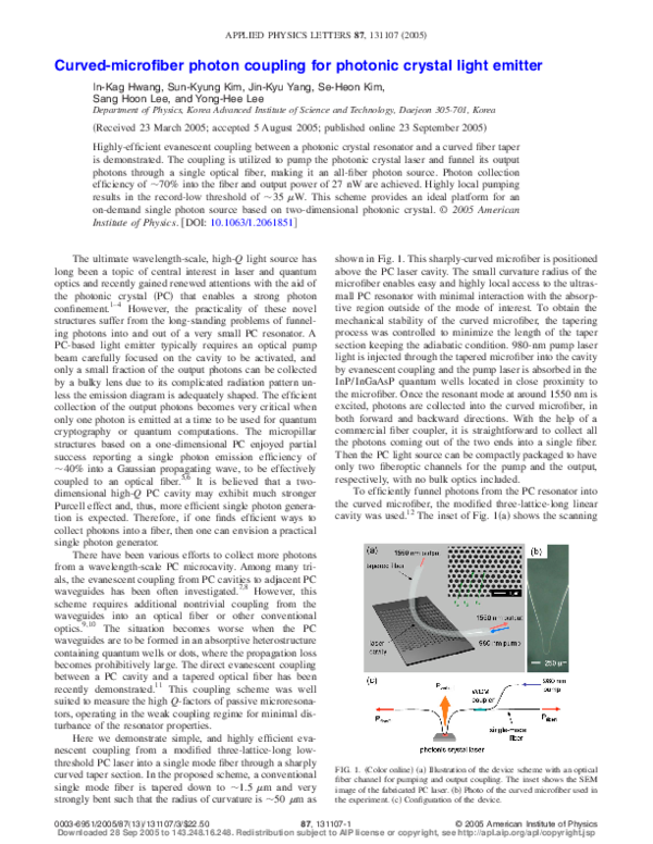(PDF) Curved-microfiber photon coupling for photonic crystal light emitter