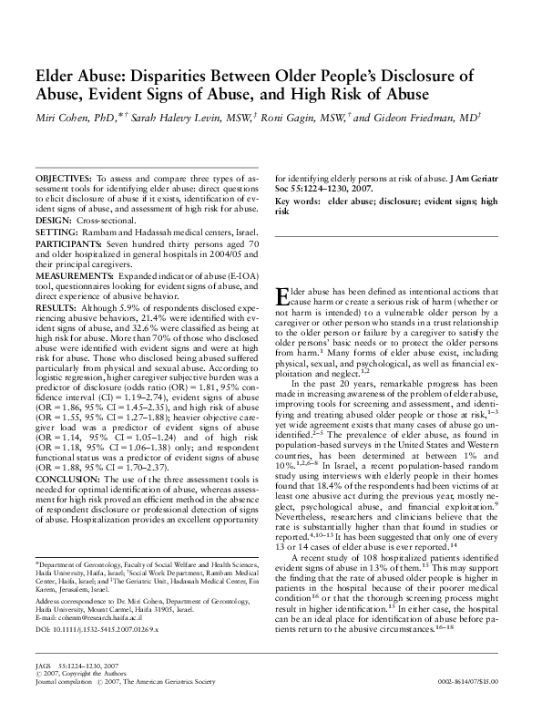 (PDF) Elder Abuse: Disparities Between Older People's Disclosure of ...