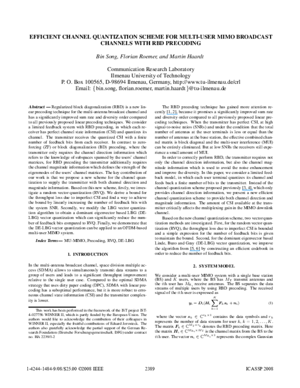 (PDF) Efficient channel quantization scheme for multi-user MIMO broadcast channels with RBD ...