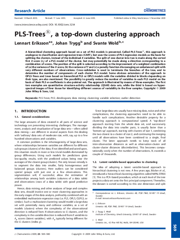 Pdf Pls Trees A Top Down Clustering Approach Johan Trygg