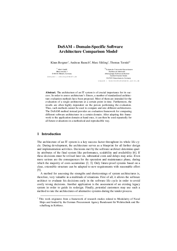(PDF) DoSAM – Domain-Specific Software Architecture Comparison Model